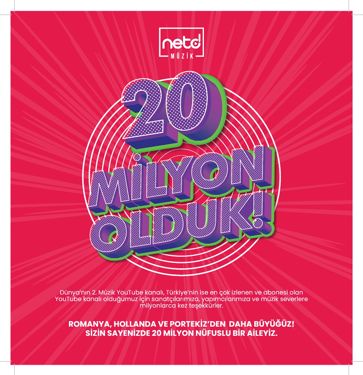 Netd Müzik YouTube Kanalı 20 Milyon Abone ile Türkiye'nin En Büyük ...