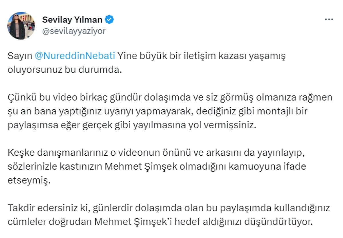 Nureddin Nebati'nin Sevilay Yılman'la Mehmet Şimşek Hedefli 'Montaj Video' Tartışması Gündem ...
